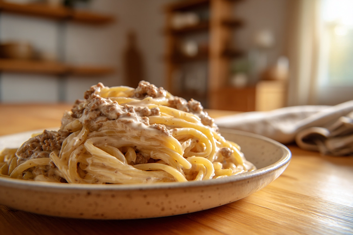 One Pot Beef and Cheddar Ranch Pasta Easy Comfort Dinner